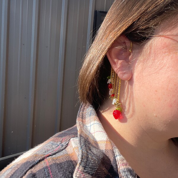 Ear Cuffs Ear Wrap Strawberry Dangle Ear Cuffs Gold Ear Wrap Cuff No ...