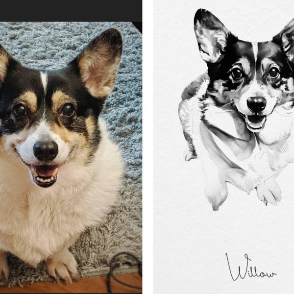 Mini Custom Pet Sketch Portrait, Personalized Dog Illustration, Dog Cat ...