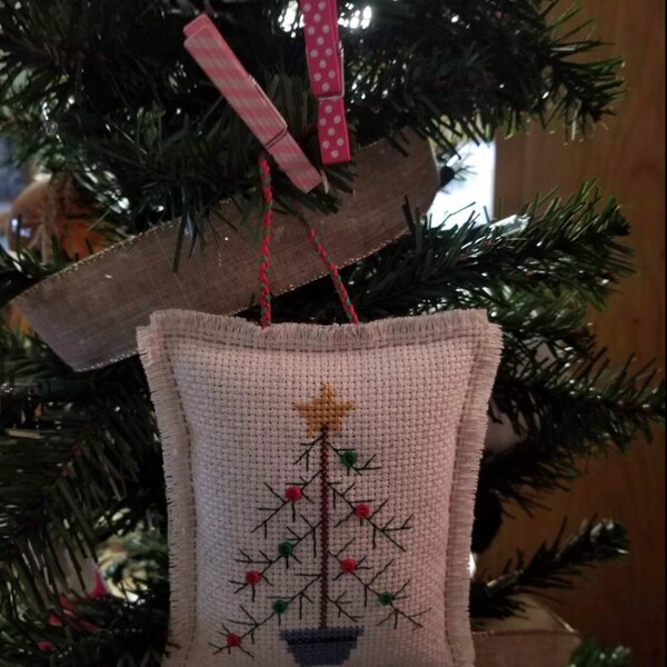 Cross Stitch Button Tree Ornament, Crafty Christmas Decoration, Folk ...