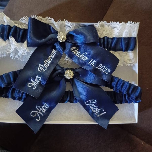 Navy Blue Personalized Bridal Garter Set, You're Next Modern Bridal ...