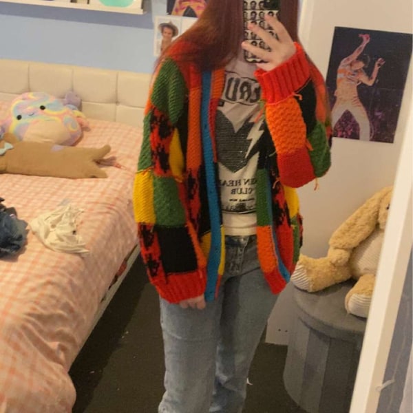 Cardigan Sweater Oversized Patchwork Sweater - Etsy