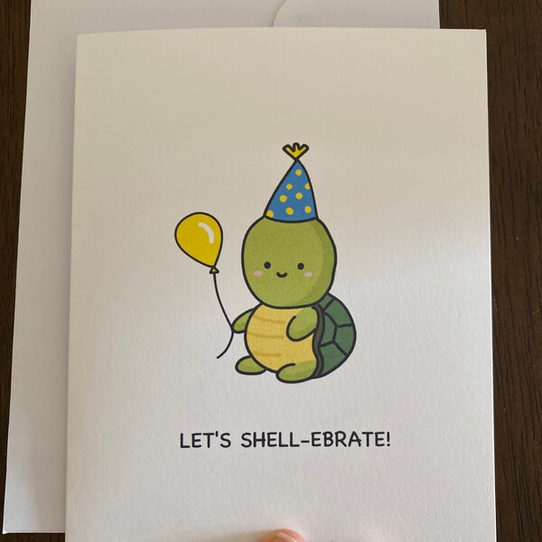 Cute Turtle Birthday Card, Punny, Funny, Congratulations, Celebration ...