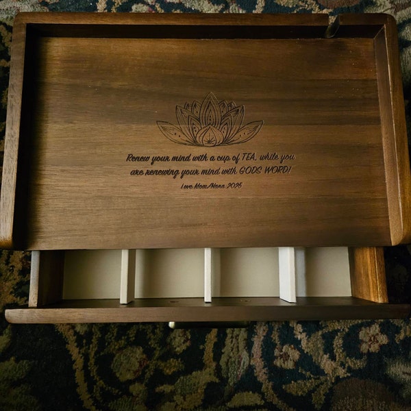 Custom Engraved Tea Organizer - Personalized Tea Box With Drawer for ...