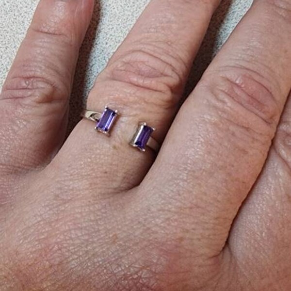Birthstone Ring, Cuff Ring, Baguette Ring, Gemstone Ring, Sterling ...