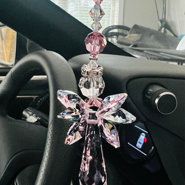 Crystal Angel Suncatcher, Car Mirror Charm, Lt. Pink Car Accessories ...