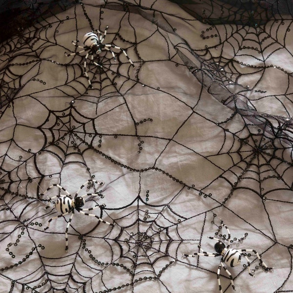 Black Spider Web Lace Fabric Black Sequin Embroidery Tulle Fabric for ...