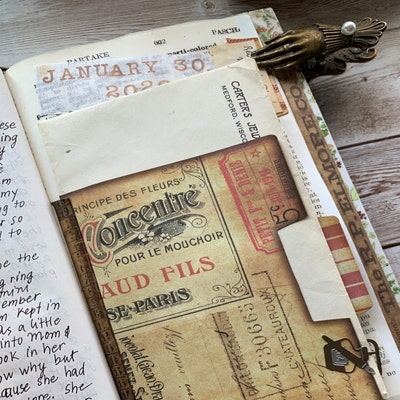 Mini File Folders, Antique, Ticking Stripes, Junk Journal Kit, Ephemera ...