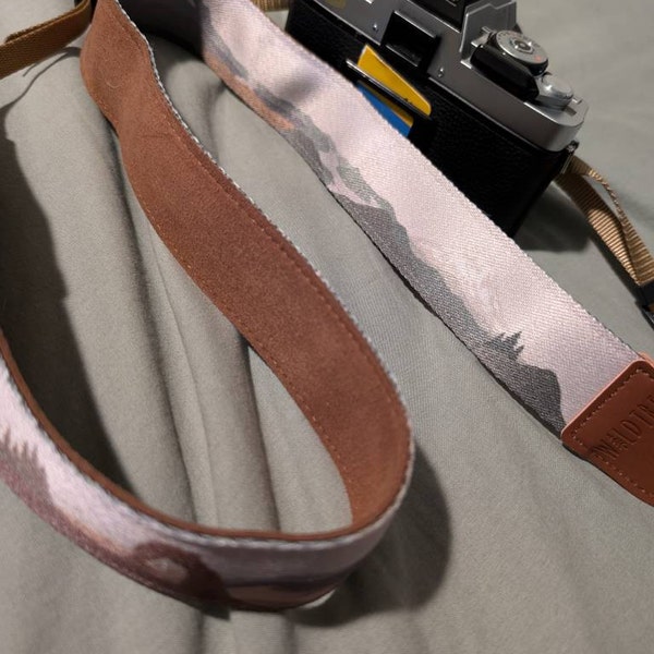 Flower Field Tan Camera Strap Design With Brown Vegan Leather ...
