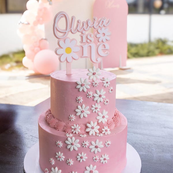 CUSTOM Pink Daisy One Cake Topper - First Birthday Cake Topper - One ...
