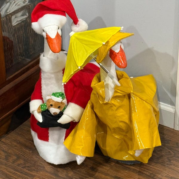 Large 19" Cement Porch Goose Statue, American Dress up Goose Statue ...