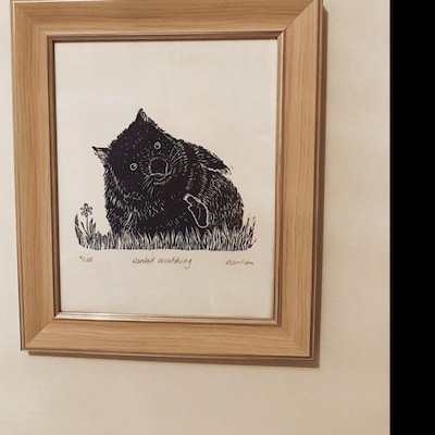 Wombat Linocut Print / Australian Animal / Black and White / Australian ...