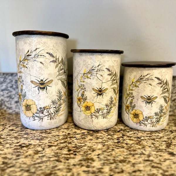 Handmade Bee & Wildflower Canister Set | Vase With Yellow Poppies ...