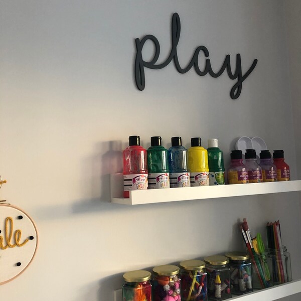 Play - Wooden Wall Sign - Art Bedroom Nursery Decoration Kids Baby Play ...
