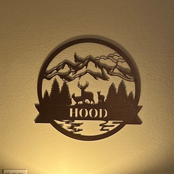 Mountain Deer Scene Sign Personalized Metal Monogram, Wedding Gift ...