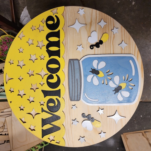 Firefly Welcome Sign SVG, Lightning Bug Door Hanger Svg, Summer Welcome ...