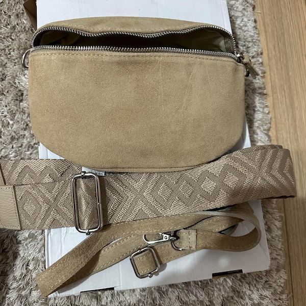 Camel Light Cognac Suede Leather Bag for Women With Extra Patterned ...