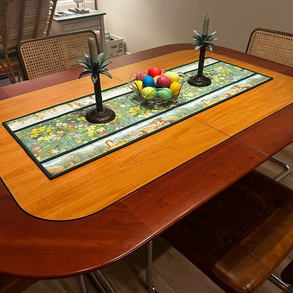 Quilted Vintage Modern Table Topper, 19" Blue Floral Wall Hanging ...