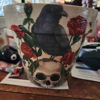 Crow Flowerpots, Fall Decor, Halloween Gift, Skull Plant Pot, Skull Art ...