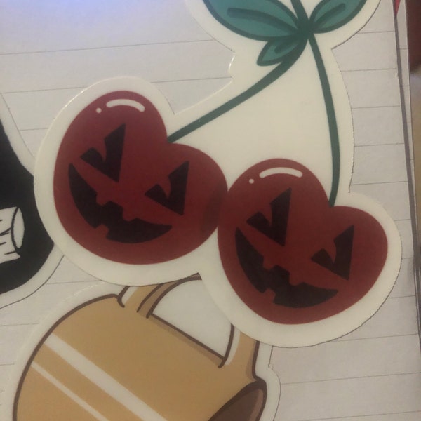Halloween Cherries Sticker | Spooky Fruit Sticker | Cherry Jack O ...