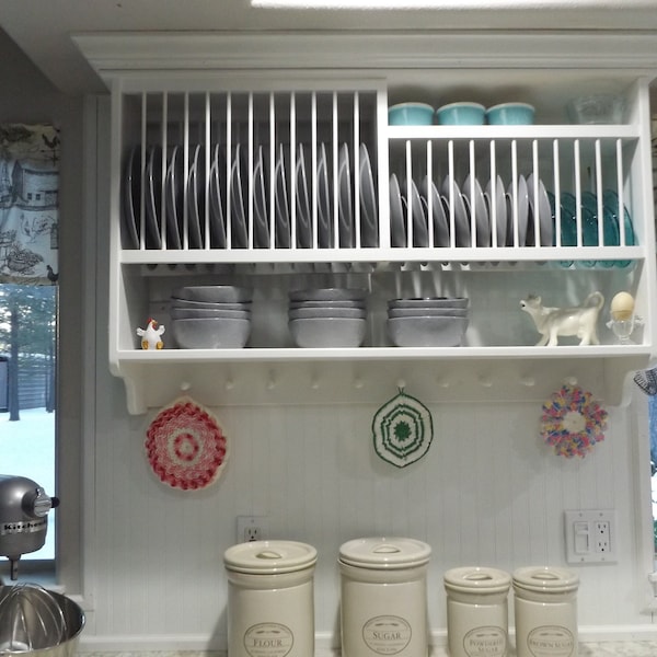 Shaker Peg Kitchen Window Plate Rack Shelf Wood Dish Cabinet for Plates ...