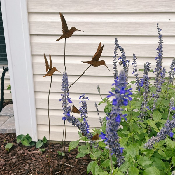 Metal Hummingbird Set - Garden Art - Etsy