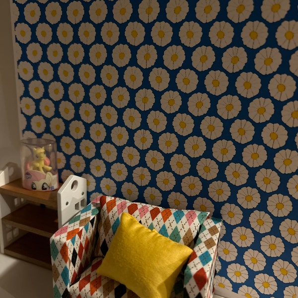 Retro Blue Flower Dollhouse Wallpaper 1-6 & 1-12 and 1-18 Scale ...