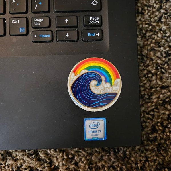 Vintage 1980 Rainbow Wave Sticker by Illuminations Retro 1.75" Round 80 ...