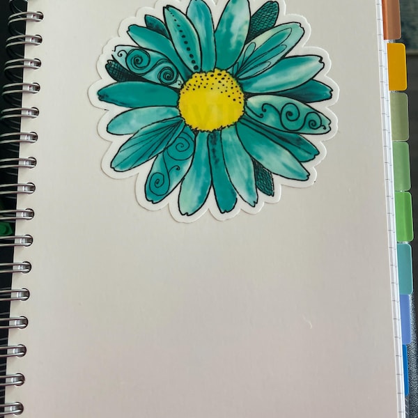 Teal Daisy Sticker, Vinyl Watercolor Daisy, Flower Decal - Etsy