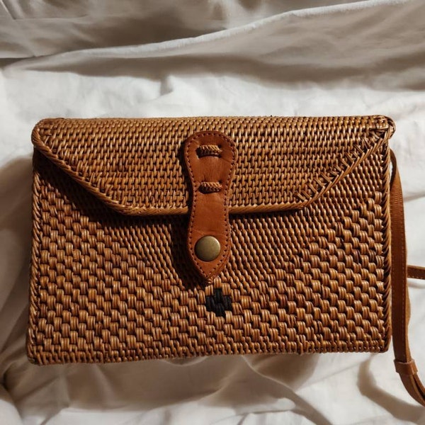 Rattan Bag, Straw Messenger Handbag, Rattan Purse, Wicker Basket Bag ...