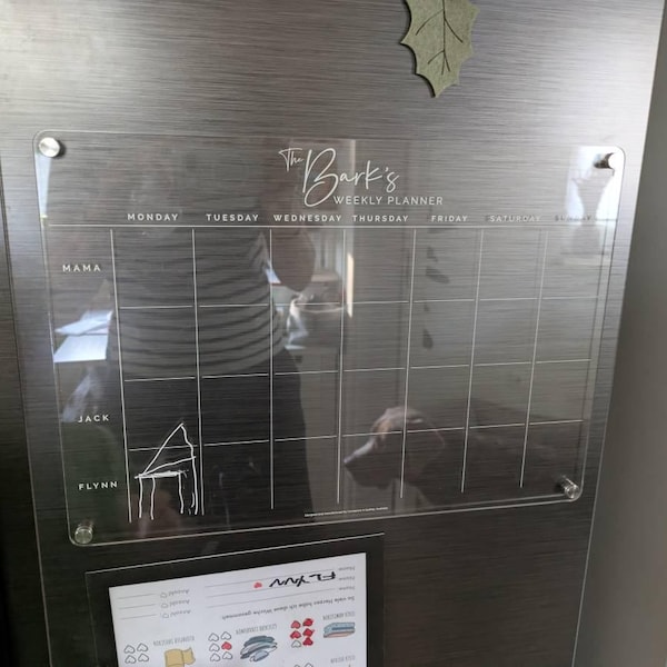 Weekly MEAL Magnetic Fridge Acrylic Planner A3 - WHITE UV Print - Clear Acrylic Whiteboard Meal ...