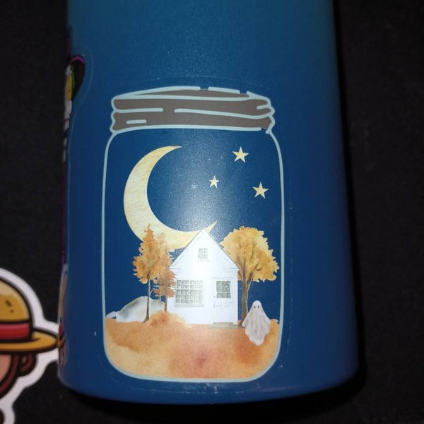 Clear Spooky Vibes Sticker, Mini Fall Landscape Vinyl Decal With Cute ...