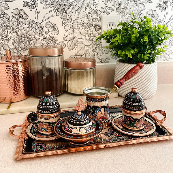 Turkish Coffee Set, Turkish Tray, Copper Tray, Turkish Serving Tray ...