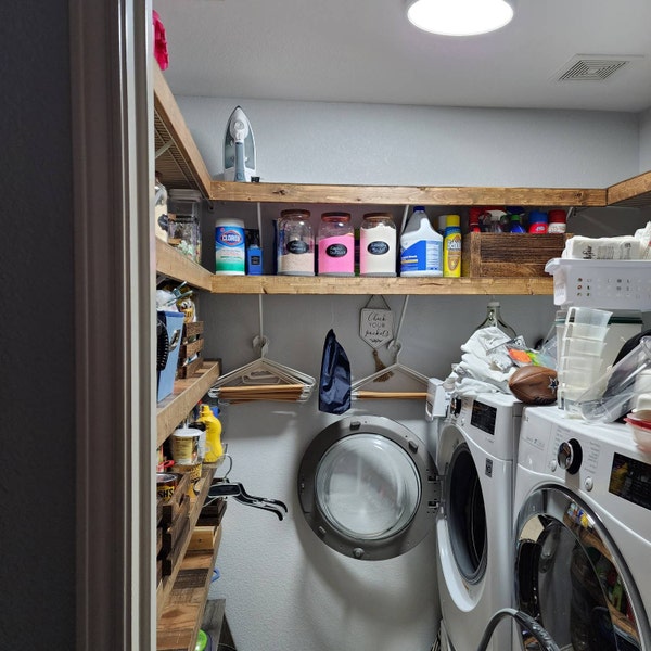 Custom Rustic Gray Wood Shelf Metal Wire Rack Cover Pantry Kitchen Home ...