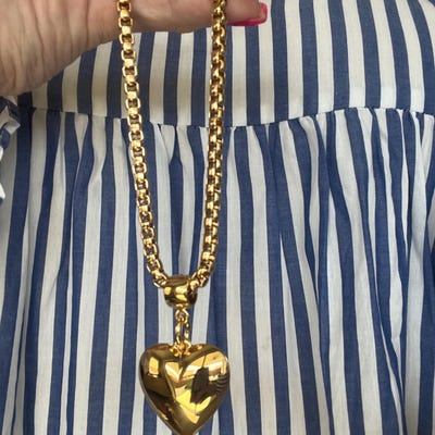 Chunky Link Chain Necklace, Gold Love Heart Carabiner, Large Puffy Love ...