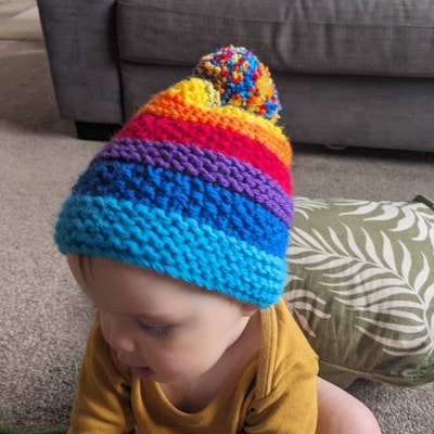 Rainbow Bobble Hat - Etsy UK