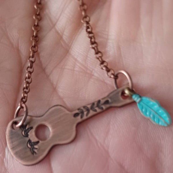 Hand Stamped Guitar Necklace | Music Lover Copper Pendant Boho Jewelry ...