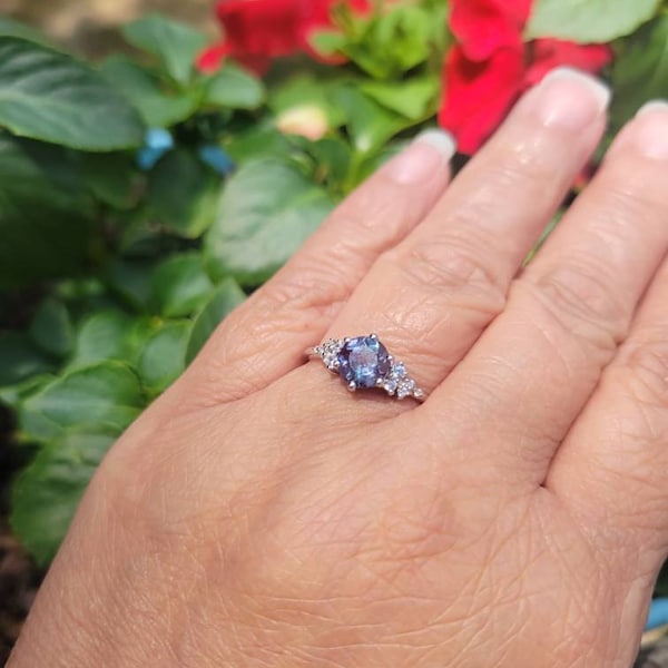 Sterling June Birthstone Ring Round Alexandrite Engagement Ring Rose ...