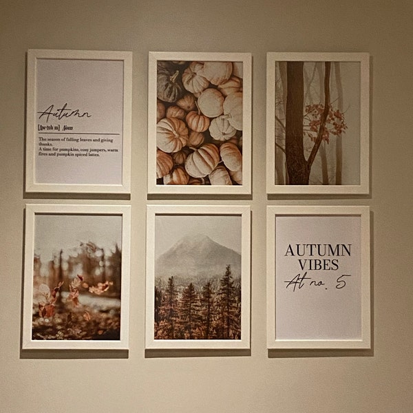 Fall Print Set of 6, Autumn Nature Printable Art, Pumpkins, Acorn ...