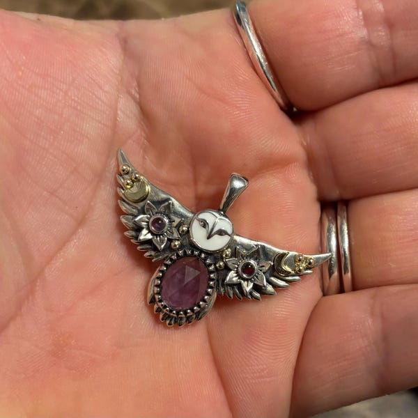 18k Gold Owl Pendant With Ruby - Natural Ruby Jewelry - Owl Necklace ...