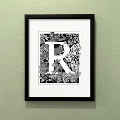 Letter R Art initial, Monogram is For...rooster, Raspberries ...
