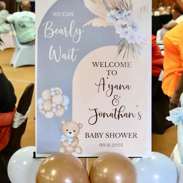Editable We Can Bearly Wait Baby Shower Welcome Sign, Balloon Bear Baby ...
