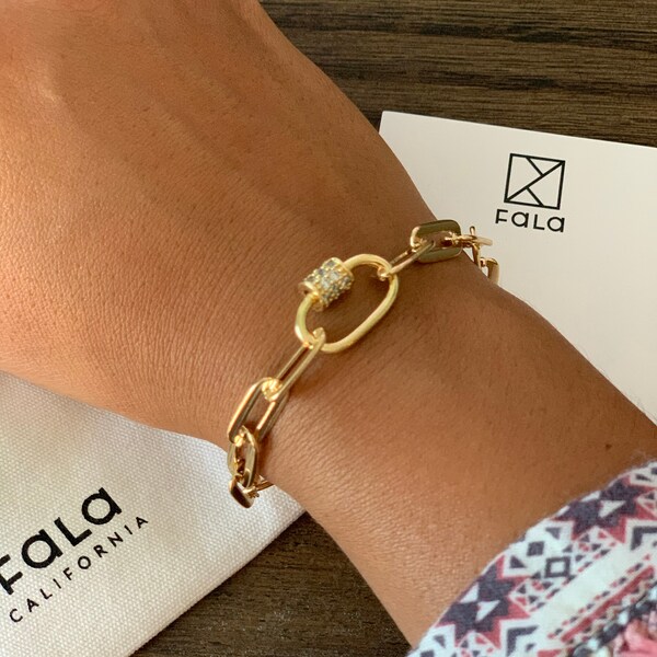 Link Chain Bracelet - Carabiner Lock Bracelet - Chain Lock Bracelet ...