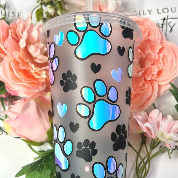 Paw Print Cold Cup Svg, No Hole Cold Cup Svg Wrap, Dog Paw Svg, Dog ...