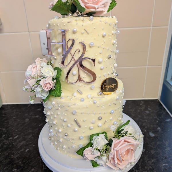 Personalised Calligraphy Acrylic Mirror Initials Letter Set Cake Charm ...