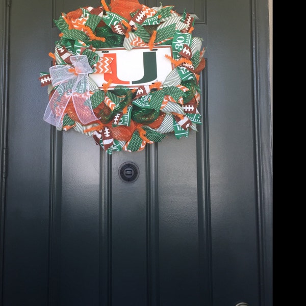Miami Hurricanes Wreath, Miami Football Wreath, Hurricanes Door Wreath ...