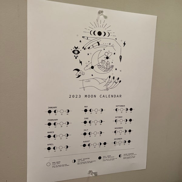 2023 Printable Moon Calendar, 8 Moon Phases Calendar, Din A2 Annual ...