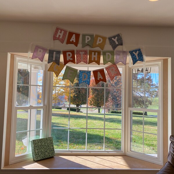 Fabric Happy Birthday Banner Rainbow Fabric Birthday Banner Sustainable ...