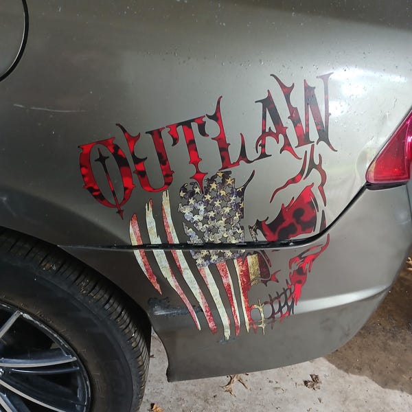 USA Outlaw Skull Flag Distressed Decal Sticker Vinyl Graphic American ...