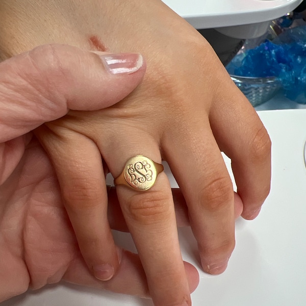 14k Gold Initial Signet Ring,personalized Monogram Ring,engraved Signet Ring,custom Initial Ring ...