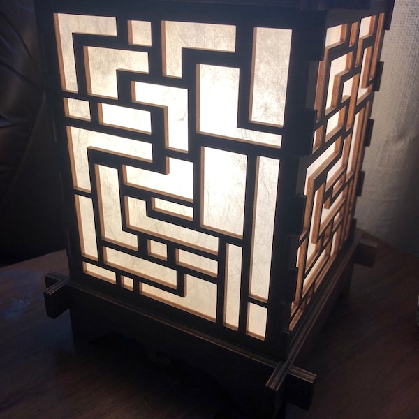 Puzzle Pattern Wooden Shoji Table Lamp - Etsy